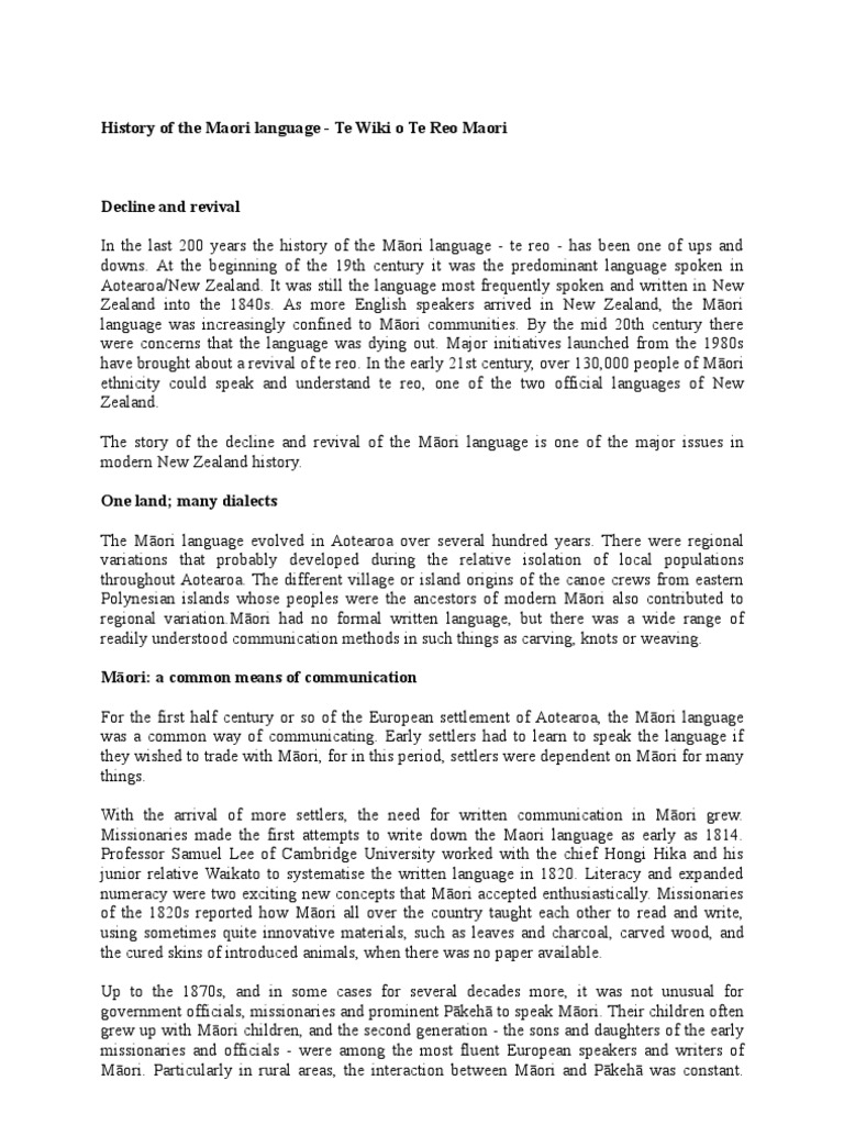 History of The Maori Language | Download Free PDF | Māori People | New ...