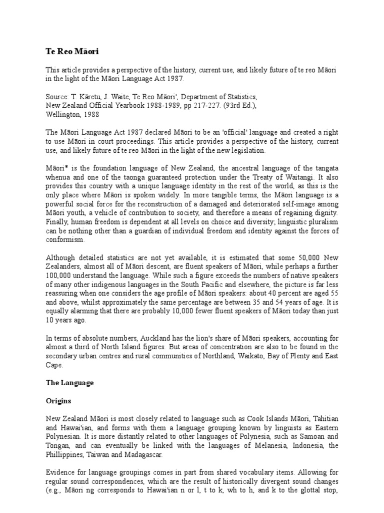 Te Reo Maori | PDF | Māori People | Polynesia