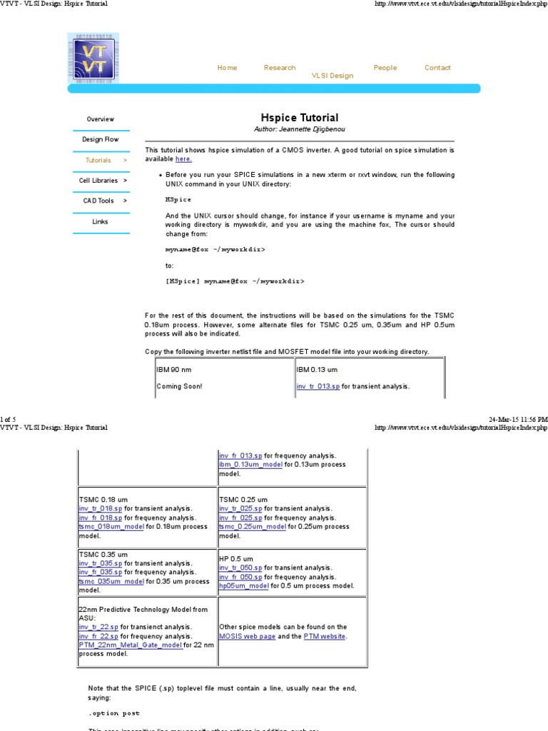 VTVT - VLSI Design - Hspice Tutorial | PDF | Spice | Electrical Engineering