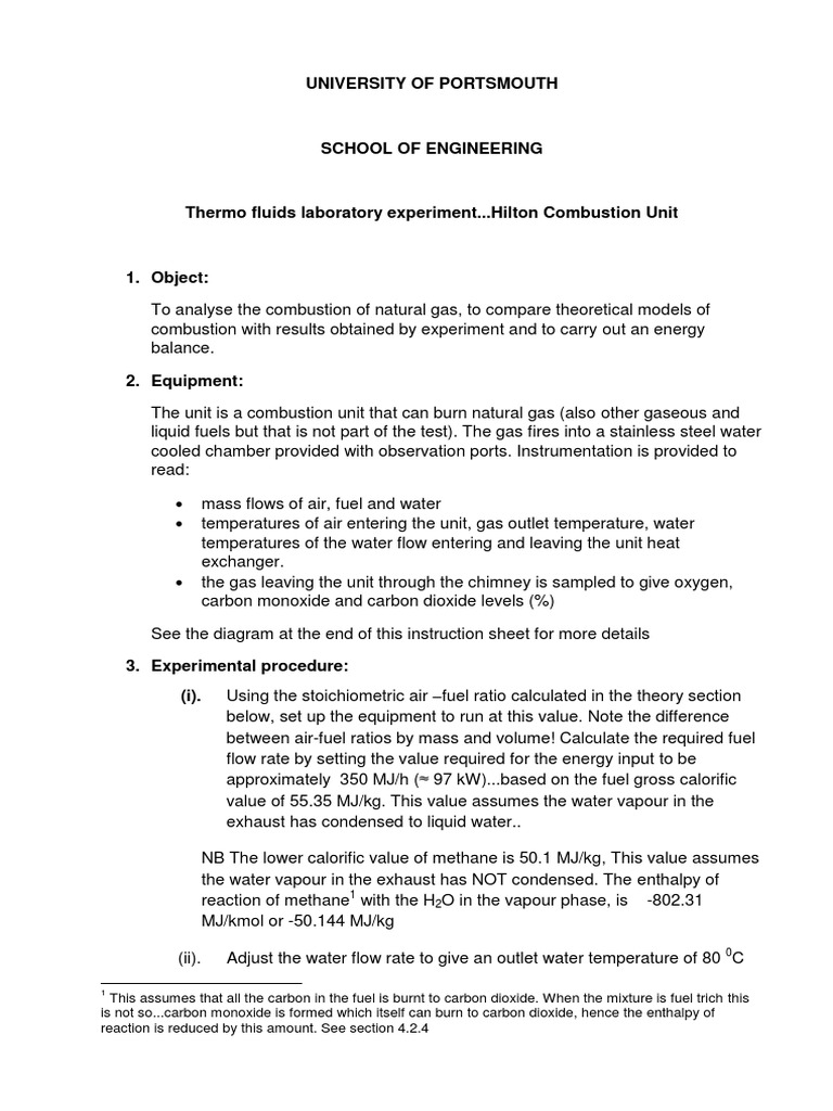 ENG790s2 Lab Sheet - Hilton Combustion Unit-1 | PDF | Combustion | Fuels