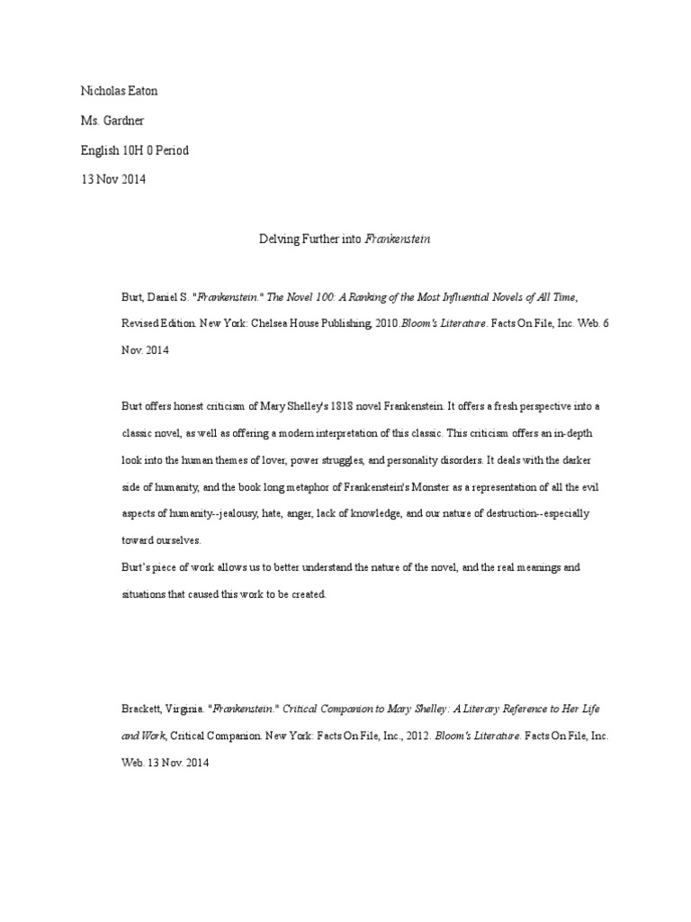 Annotated Bibliographies | PDF | Mary Shelley | Frankenstein