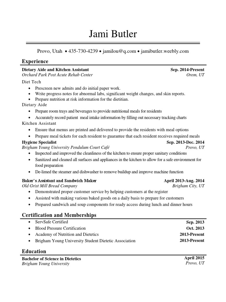 Jami Butler: Dietary Aide Profile | PDF | Wellness | Science & Mathematics