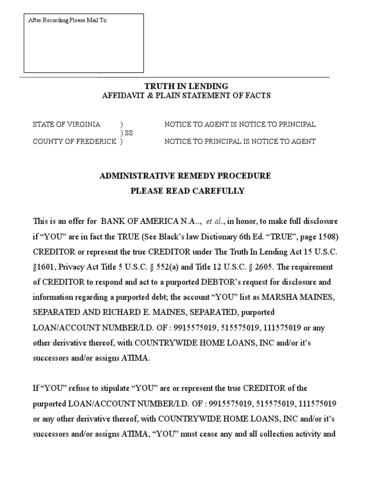 Affidavit Of Truth Template