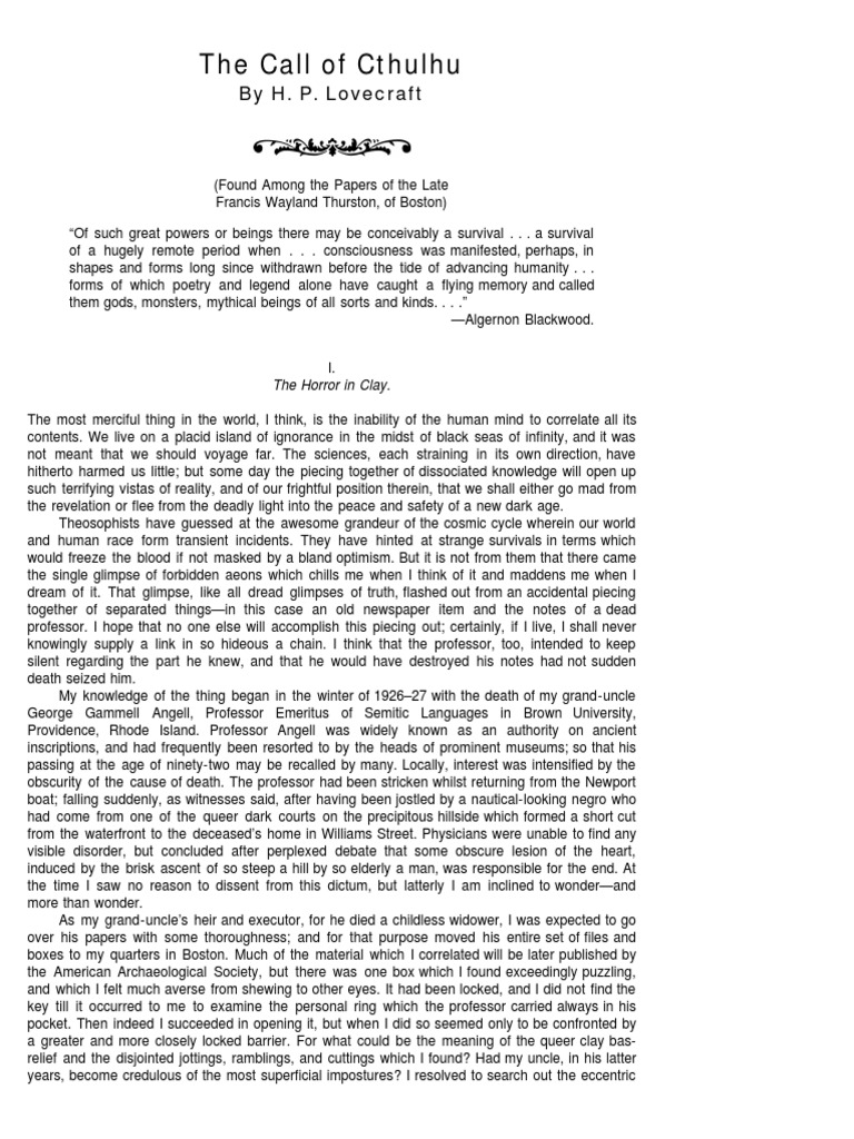 The Call of Cthulhu | PDF | Cthulhu | H. P. Lovecraft