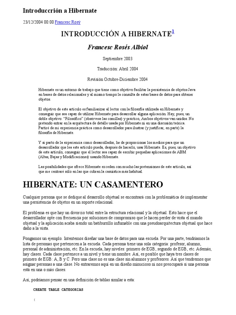 Manual Hibernate | Descargar gratis PDF | SQL | Tabla (base de datos)
