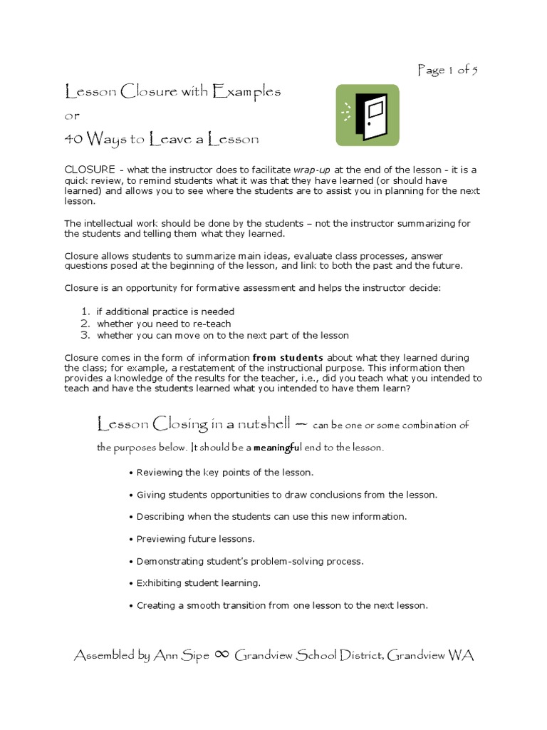 Effective Lesson Closure Techniques | PDF | Educational Assessment ...