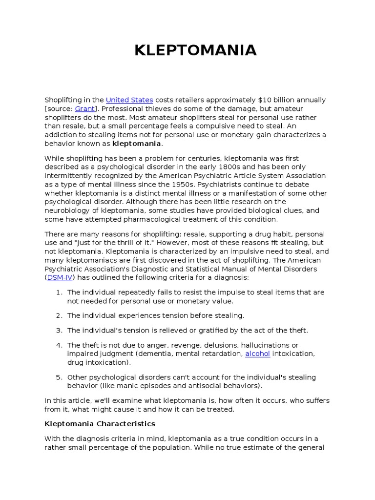 Kleptomania | PDF | Mental Disorder | Psychopathology
