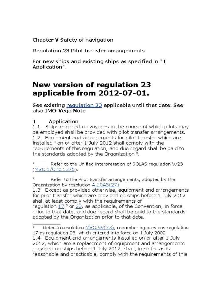 Solas V Safety of Navigation Regulation 23 Pilot Ladders | PDF | Rope ...