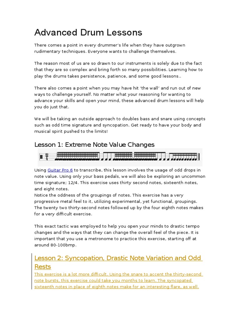 Advanced Drum Lessons | PDF | Drum Kit | Poetics