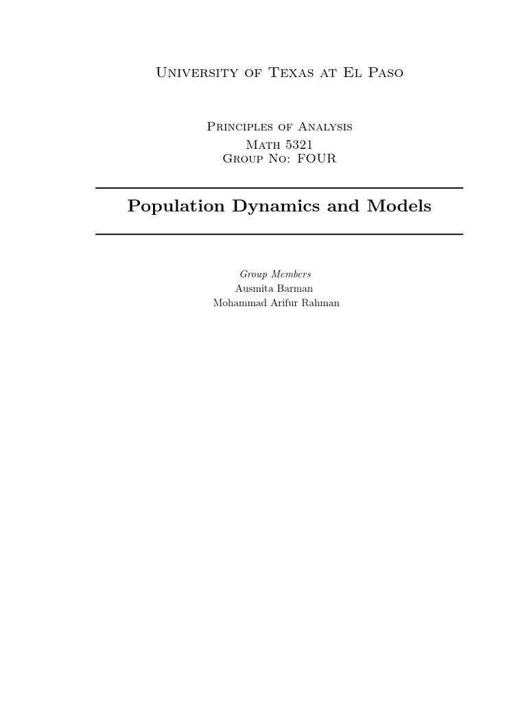 Population Dynamics Pdf Logistic Function Ordinary Differential Equation