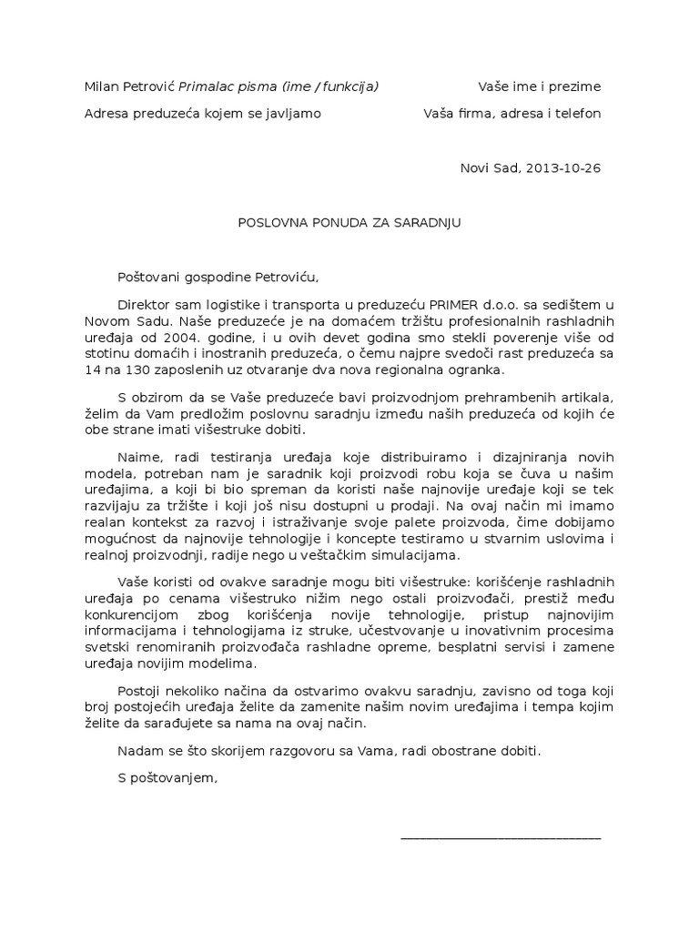 Upit Za Poslovnu Saradnju | PDF