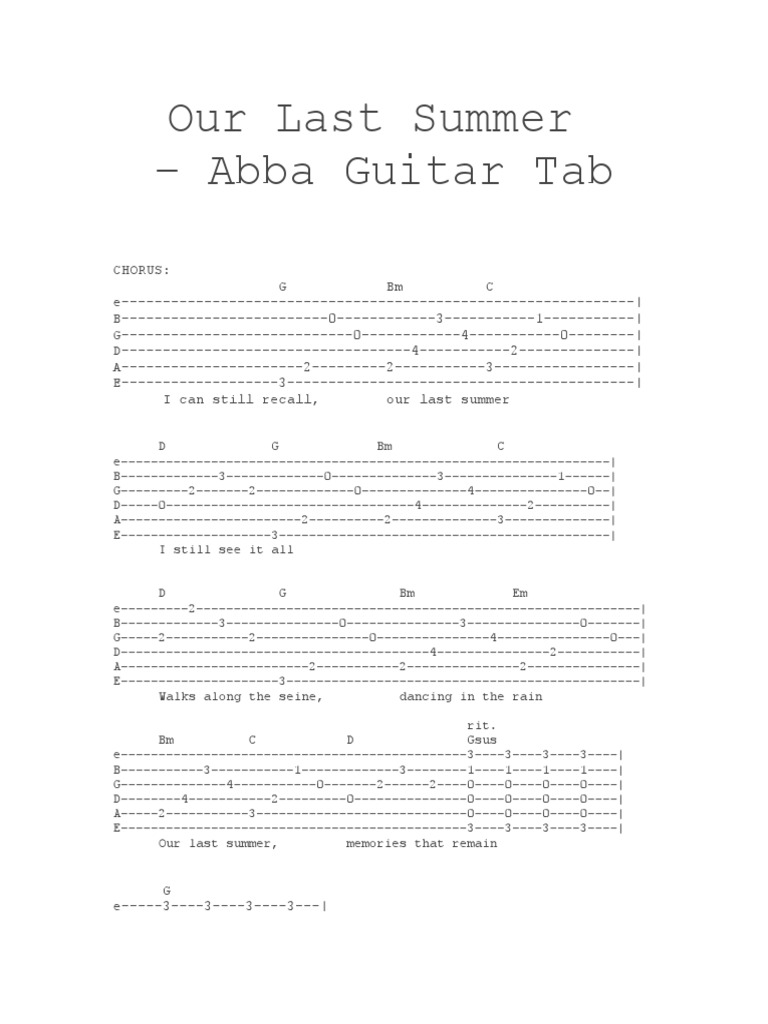 Our Last Summer Guitar Tabs Pdf 2353