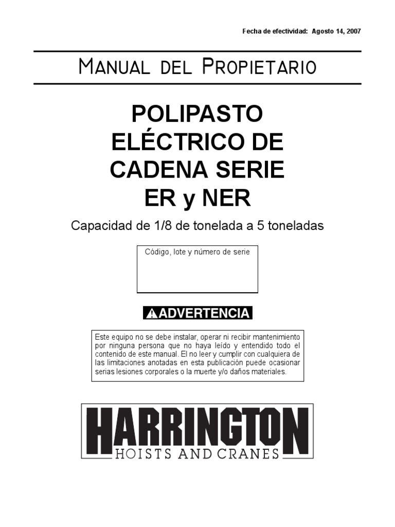 ER-NER Owners Manual PDF | PDF | Grúa (máquina) | Fusible (Eléctrico)