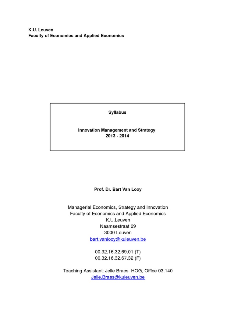 Syllabus Innovation Management Strategy2013-2014 | PDF | Innovation ... Syllabus Innovation Management Strategy2013-2014 | PDF | Innovation ...