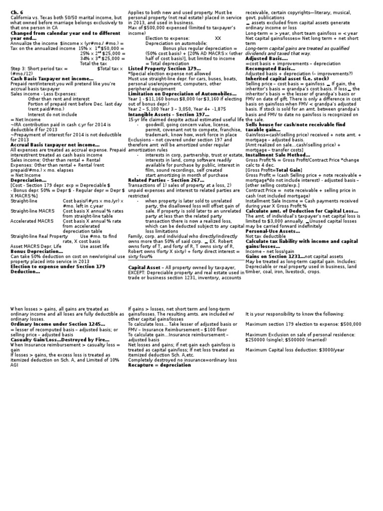 Tax Cheat Sheet Exam 2 - CH 7,8,10,11 | PDF | Alternative Minimum Tax ...