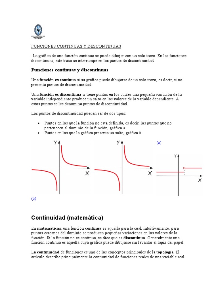 Funciones Continuas y Discontinuas | PDF | Función continua | Conceptos ...