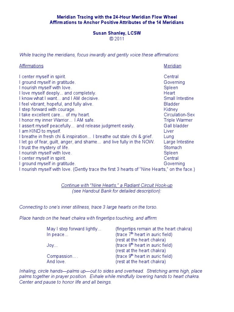 Meridian Tracing Affirmations | PDF | Meridian (Chinese Medicine) | Qi