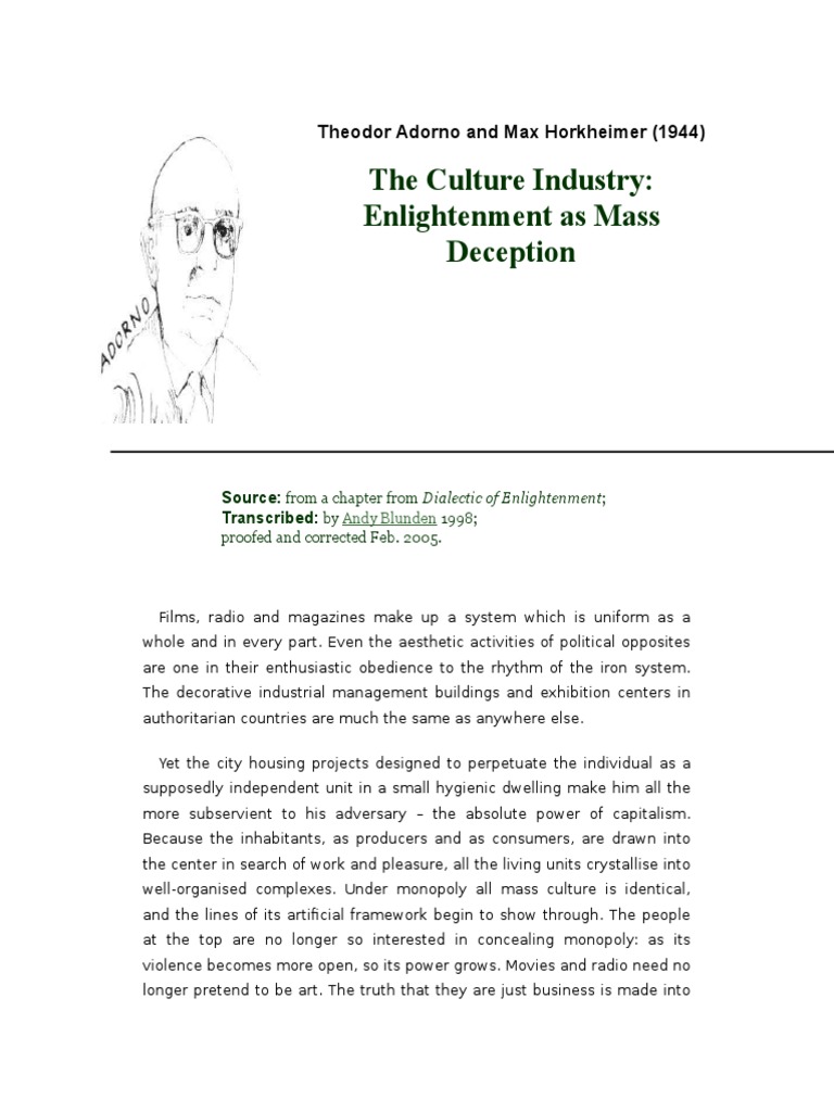 Theodor Adorno and Max Horkheimer (Shortened Version) | PDF ...