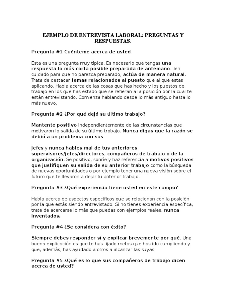 Ejemplo de Entrevista Laboral