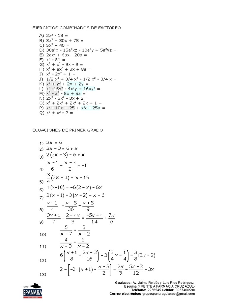 Ejercicios Combinados de Factoreo | PDF