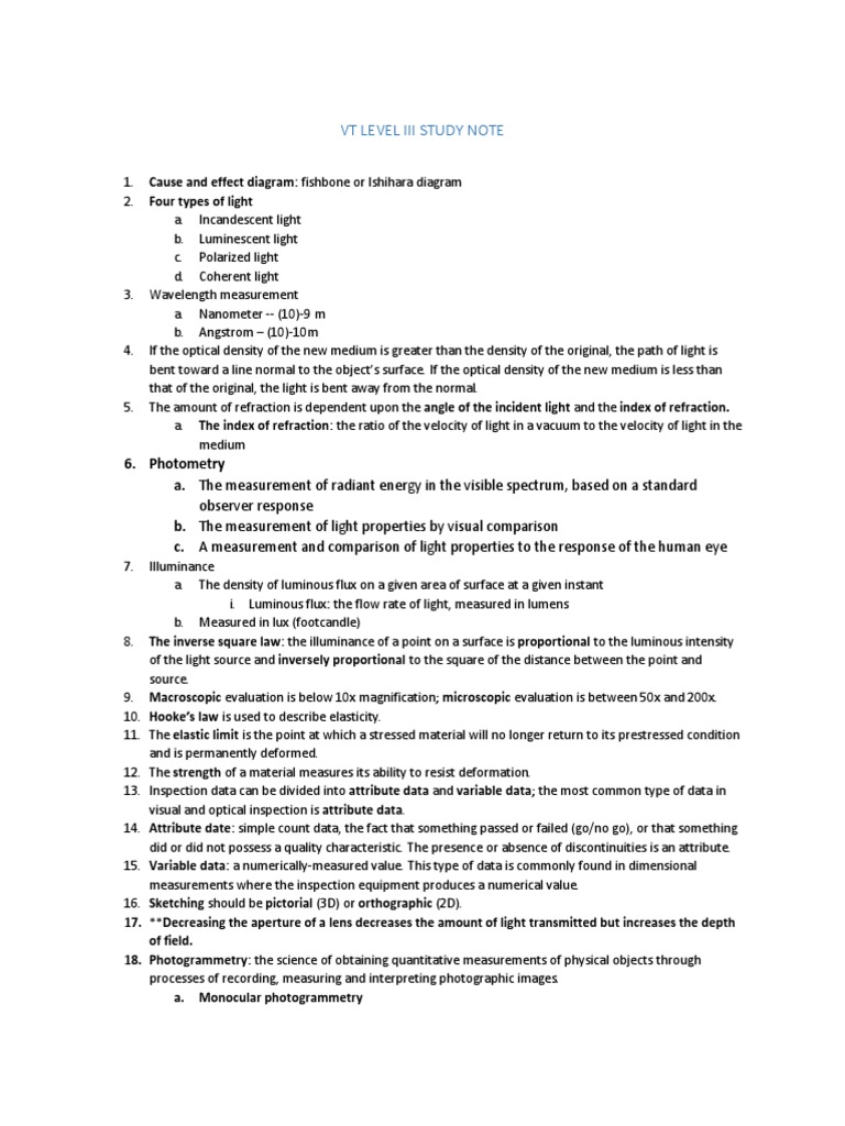 VT Level III Study Guide Overview | PDF | Lens (Optics) | Light