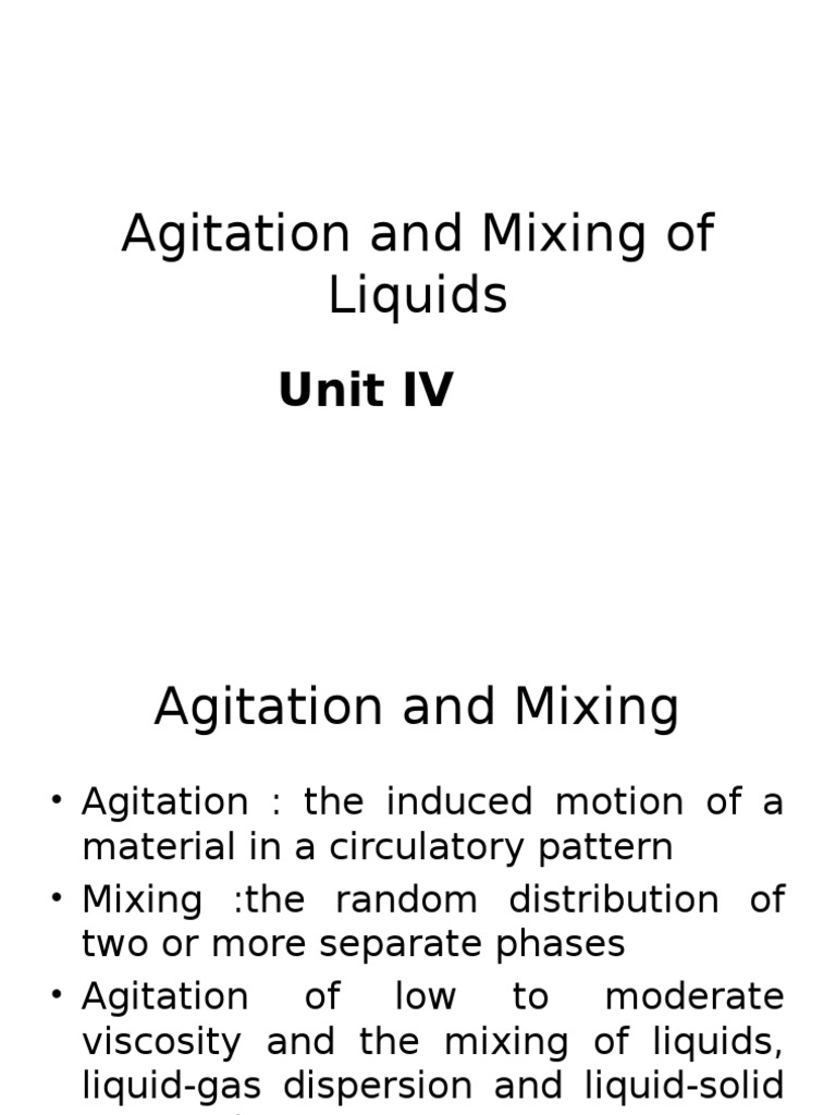 Agitation and Mixing of Liquids: Unit IV | PDF | Classical Mechanics ...