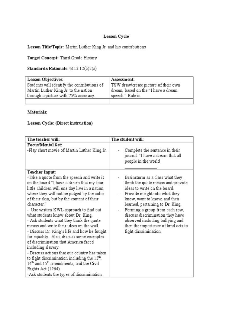 Martin Luther King Jr. Lesson Plan | PDF | Martin Luther King Jr. | Dream