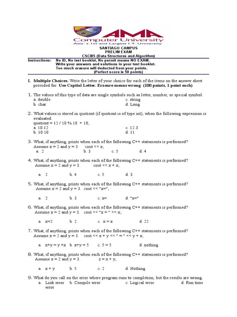 I. Multiple Choices. Write The Letter of Your Choice For Each of The ...