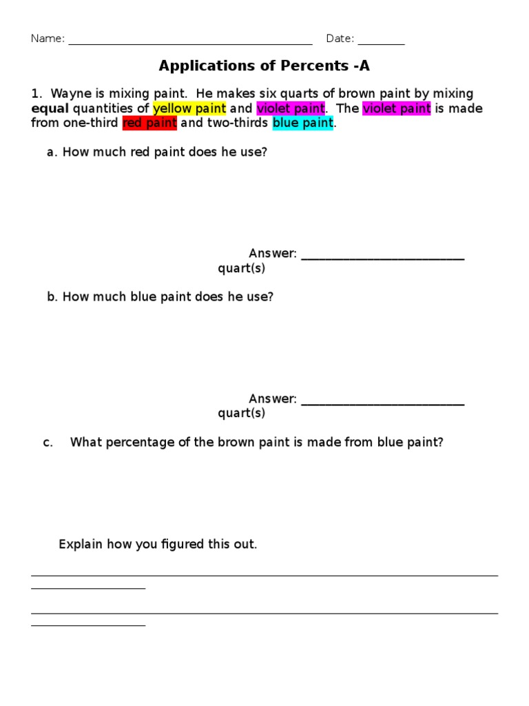 7th Grade Applications of Percents Task | PDF | Gratuity | Formula