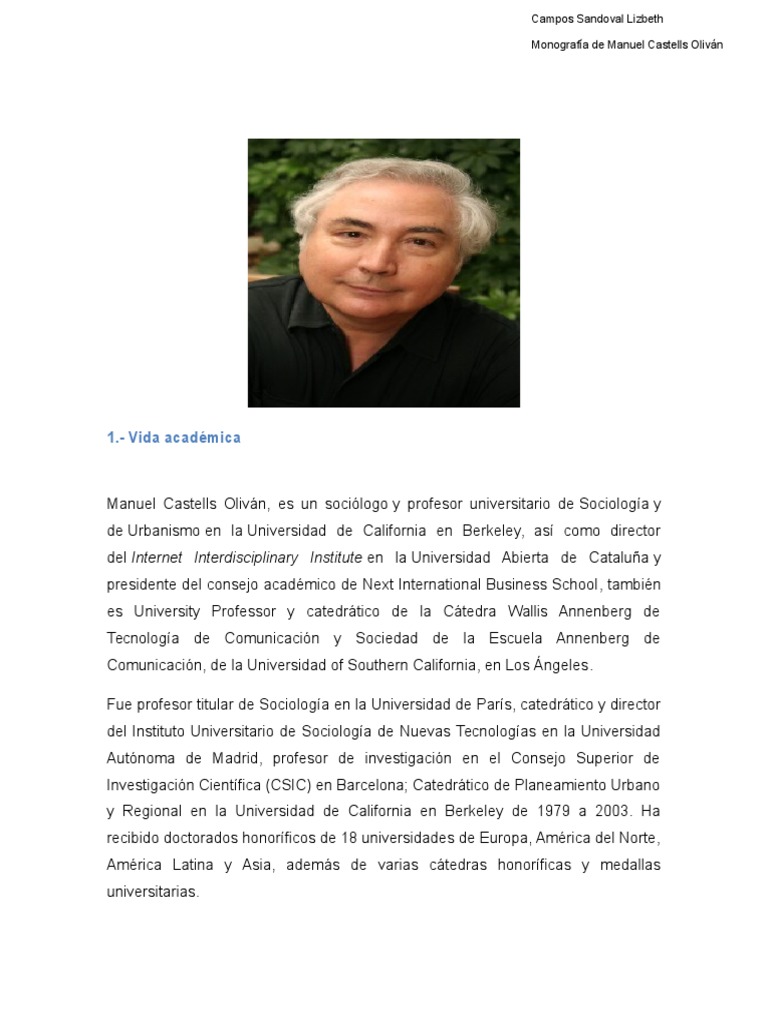 Biografía de Manuel Castells, sociólogo | PDF | Science | Tecnología ...