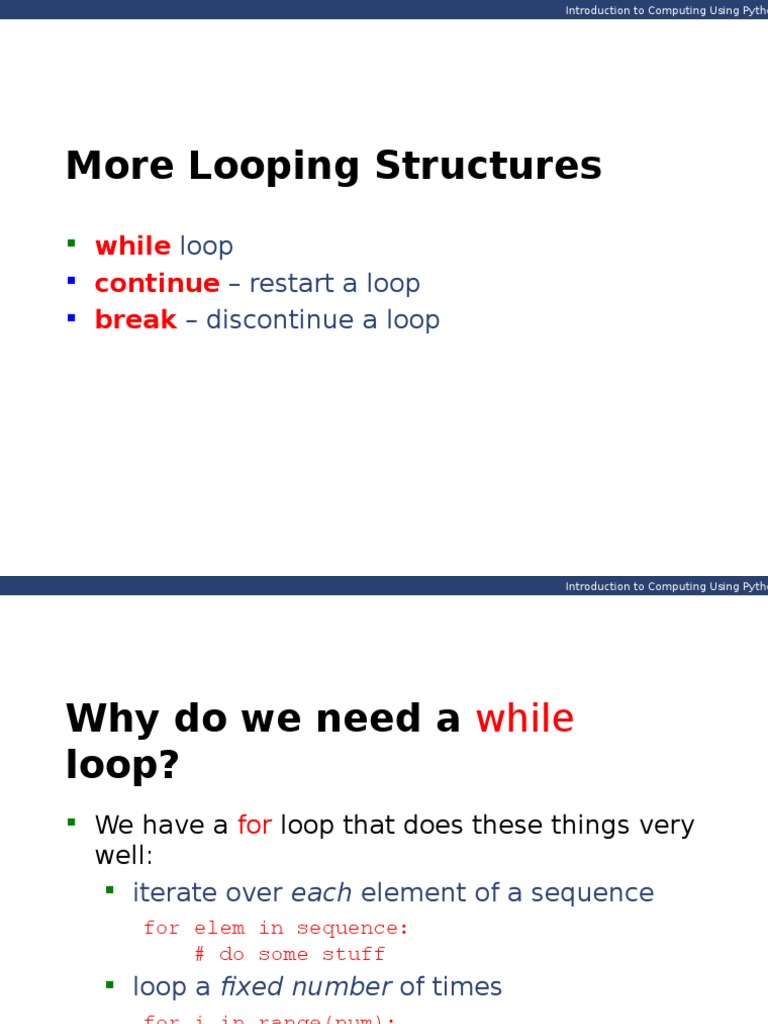 More Looping Structures: While Continue Break | PDF | Control Flow ...