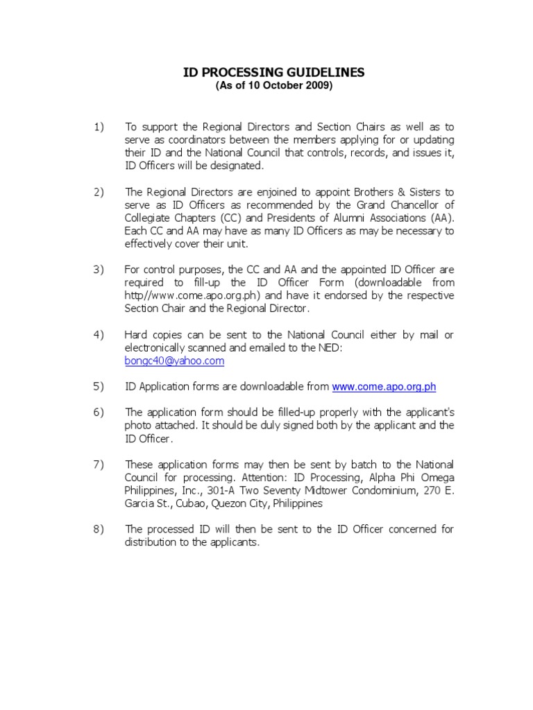 ID Processing Guidelines for APO Members | PDF | Computers