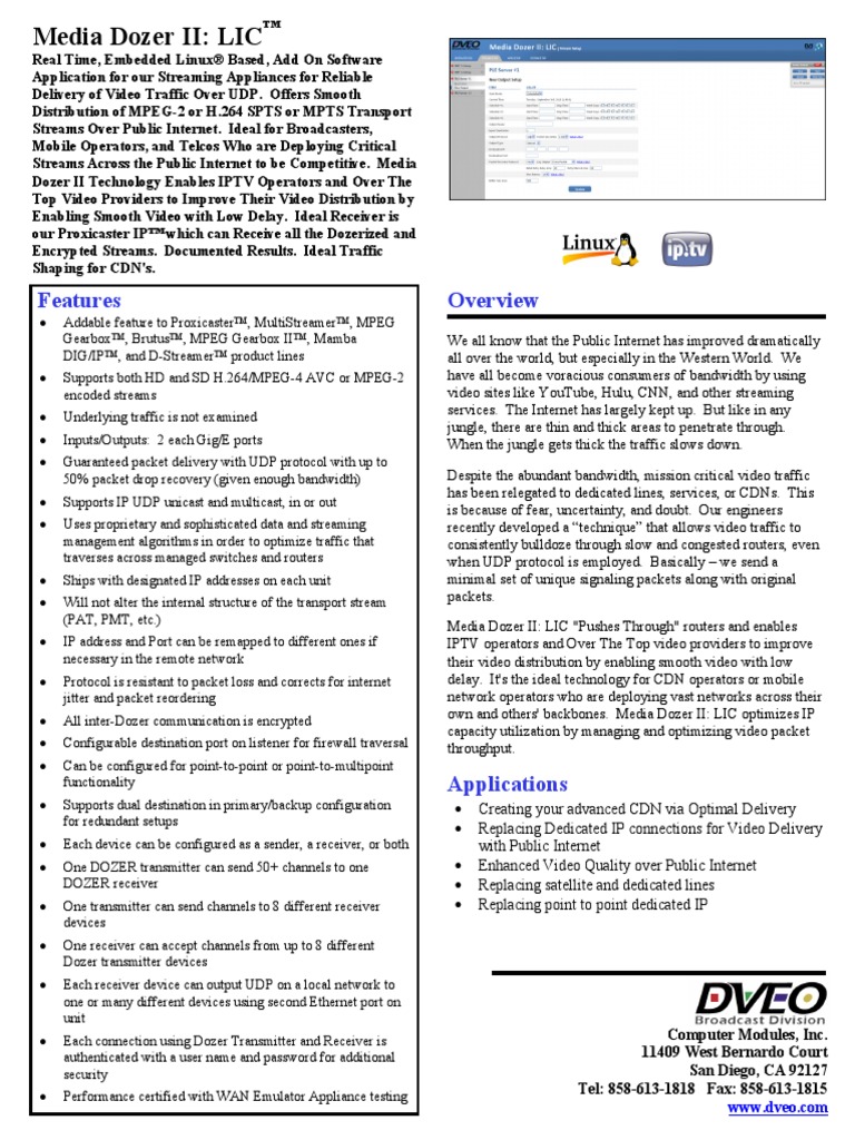 Media Dozer II LIC Datasheet | PDF | Streaming Media | Network Packet