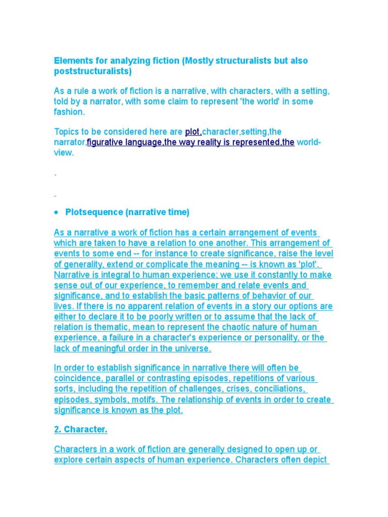 Elements For Analyzing Fiction | PDF | Narration | Narrative