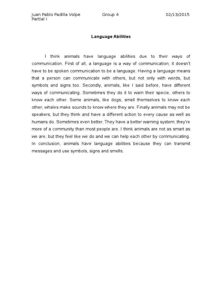 Language Abilities: Juan Pablo Padilla Volpe Group 4 02/13/2015 Partial ...