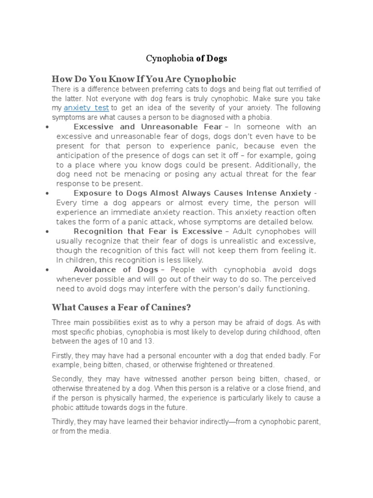 Cynophobia of Dogs: How Do You Know If You Are Cynophobic | PDF ...