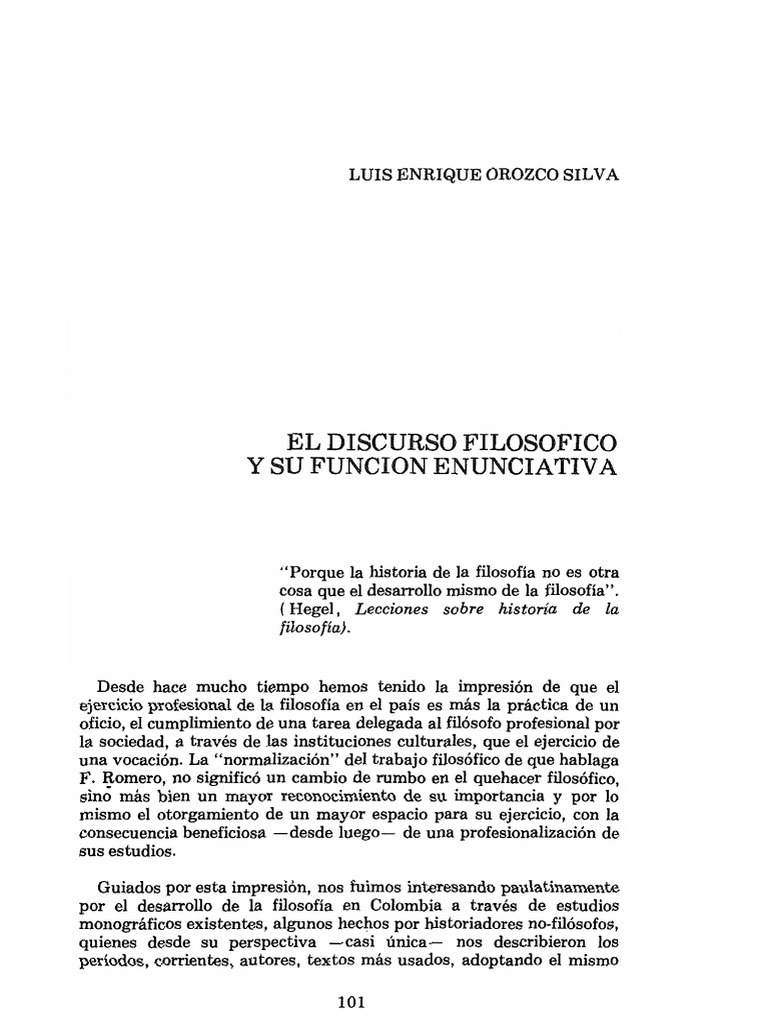 El Discurso Filosófico y Su Función Enunciativa PDF | PDF | Proposición ...