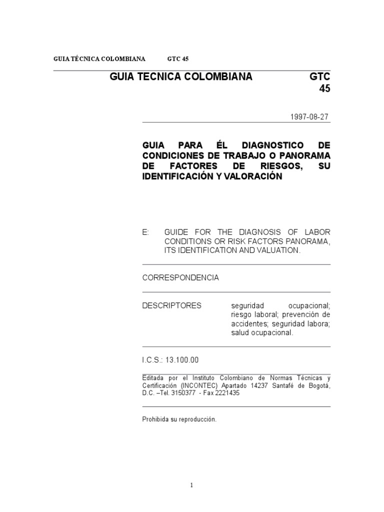 Guía Técnica Colombiana GTC 45 Actualizada | PDF | Salud y bienestar ...