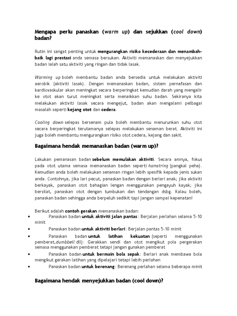 Mengapa Perlu Panaskan Badan Sebelum Senaman | PDF
