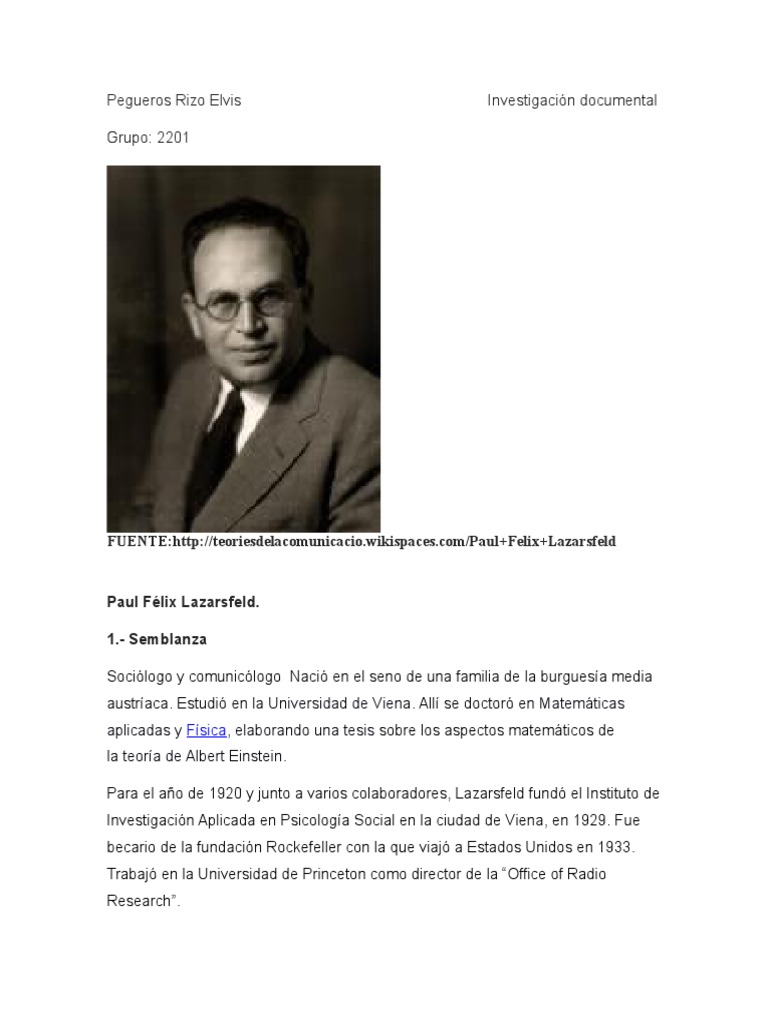 Paul Felix Lazarsfeld | PDF | Medios de comunicación en masa ...