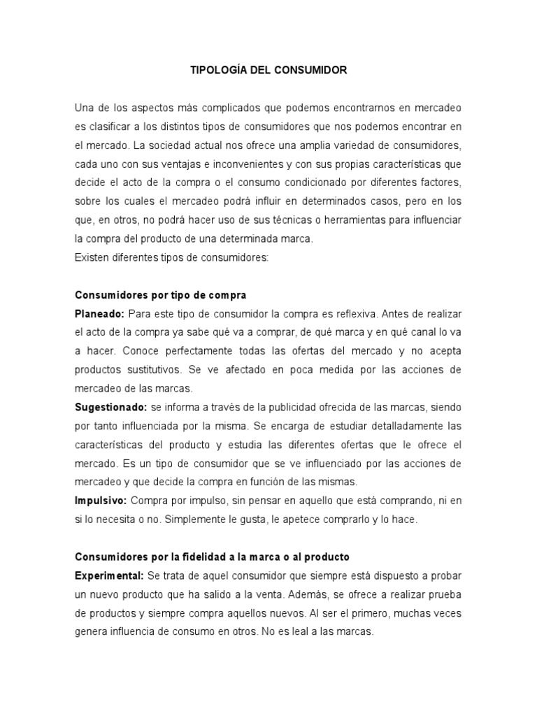 Tipología del Consumidor en Mercadeo | PDF | Los consumidores | Marketing