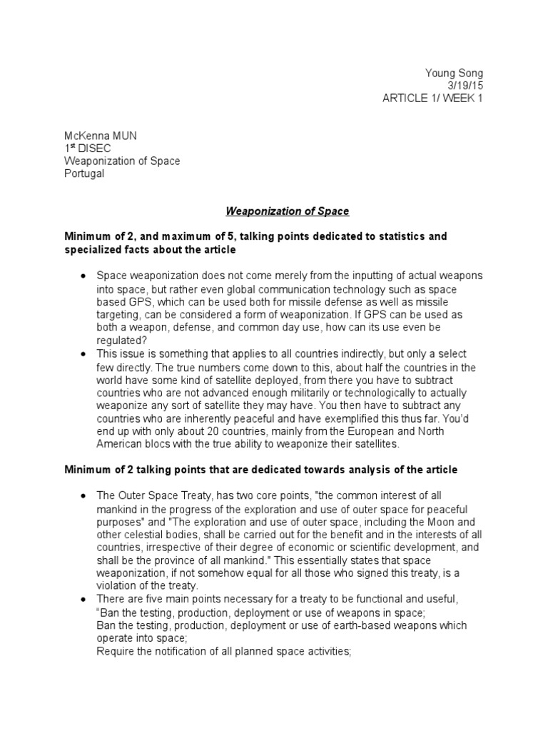 Weaponization of Space | PDF | Treaty | Outer Space