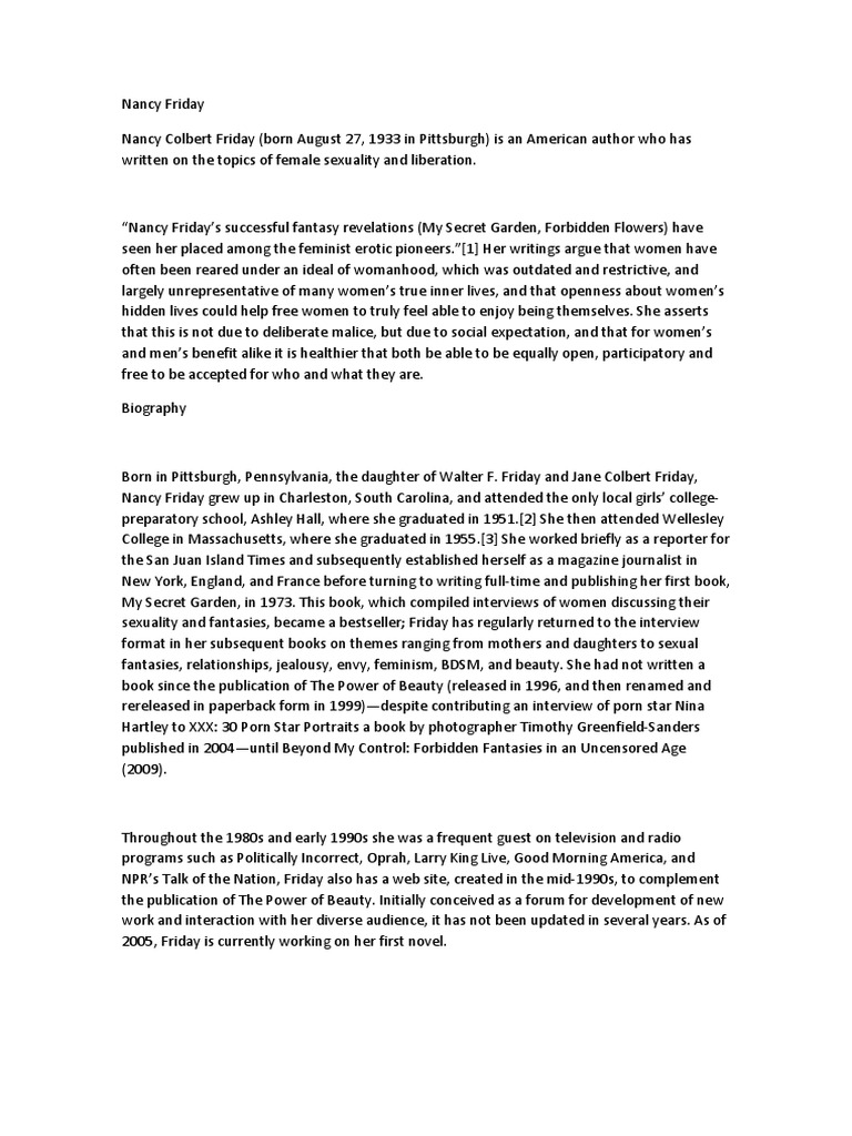 Nancy Friday: Pioneering Author Who Gave Voice to Women's Hidden Sexual ...