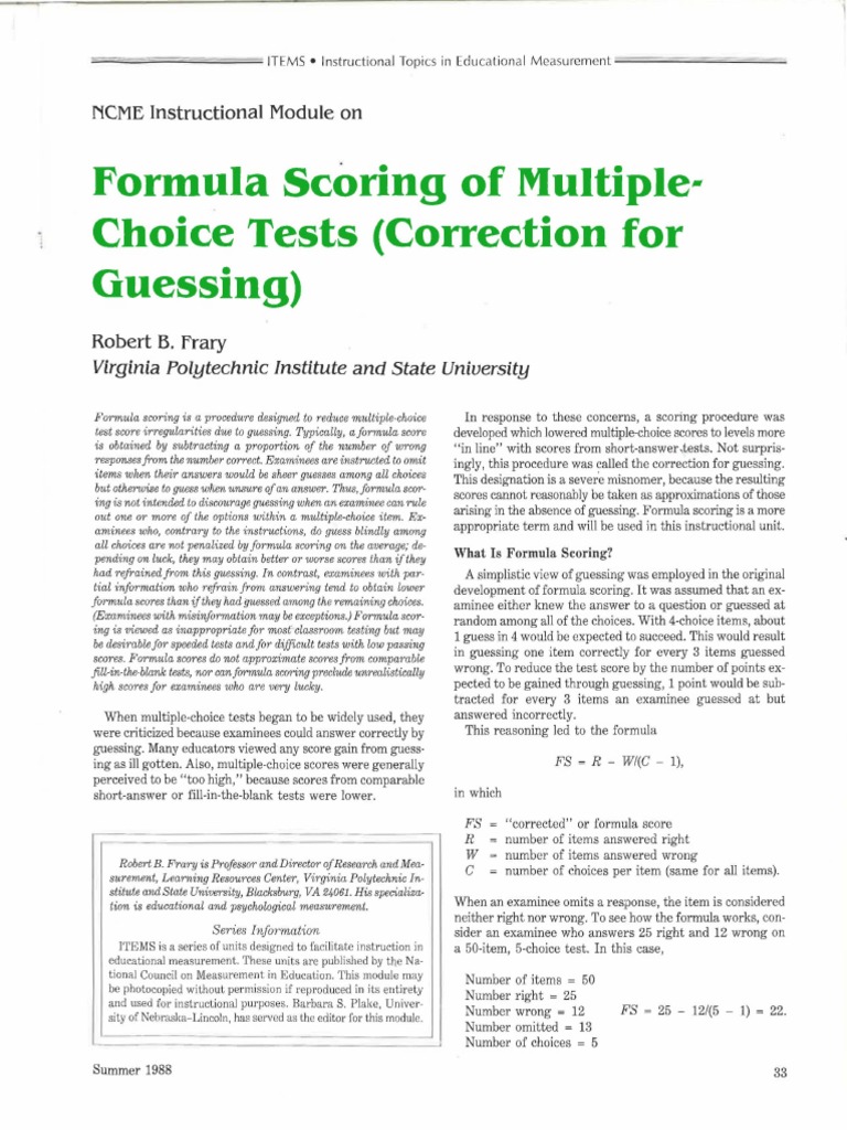 Formula Scoring Explained | PDF | Multiple Choice | Test (Assessment)