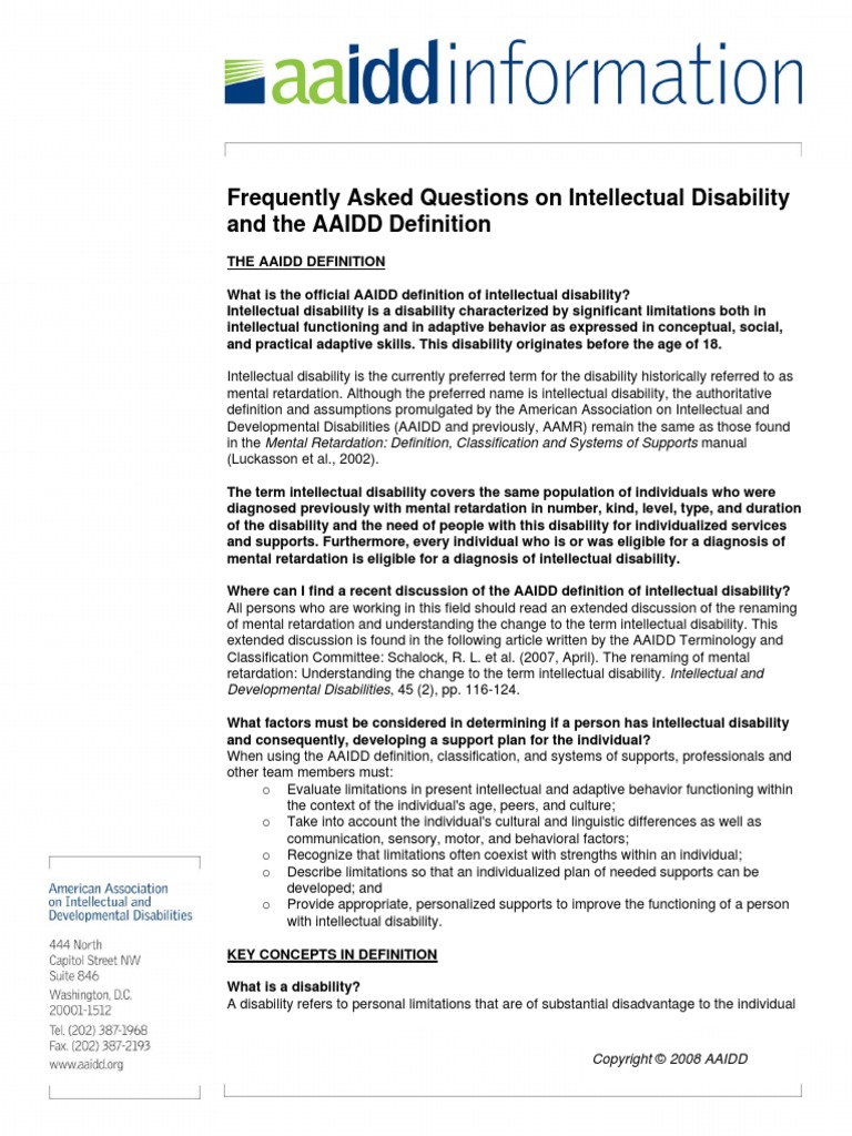 Frequently Asked Questions On Intellectual Disability and The AAIDD ...