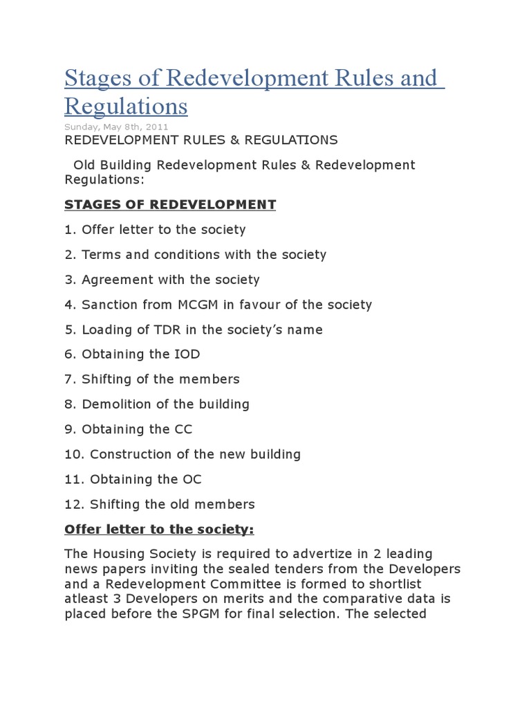 Stages of Redevelopment Rules and Regulations | PDF | Door | Plumbing