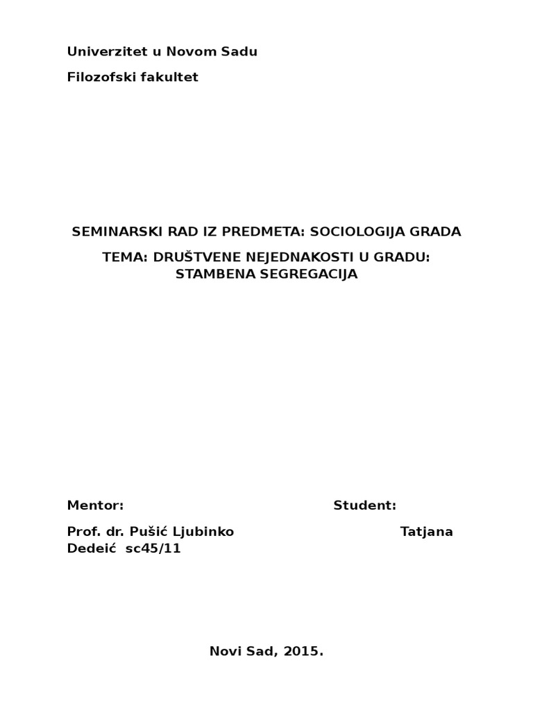 Sociologija Grada | PDF