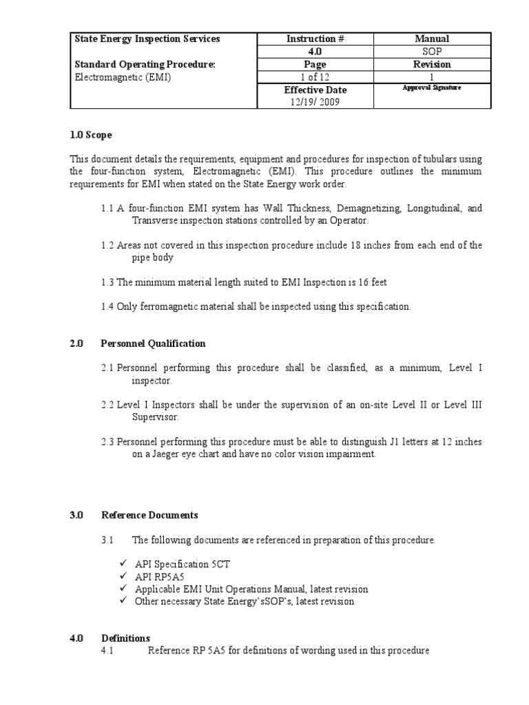 Electromagnetic Inspection SOP | PDF | Magnetometer | Calibration