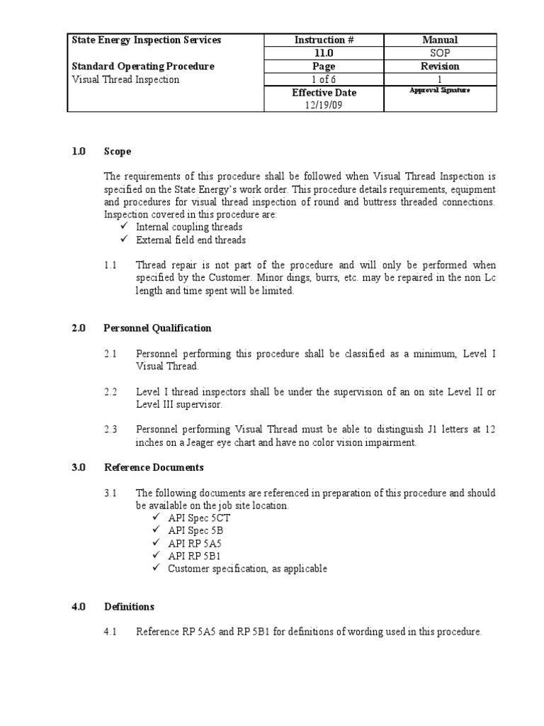 Visual Thread Inspection SOP | Engineering Tolerance | Pipe (Fluid ...