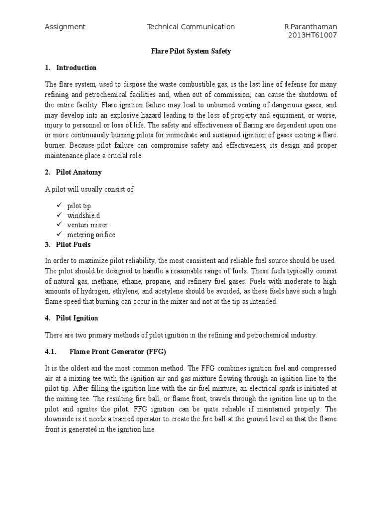 Flare Pilot System Safety-Technical | PDF | Combustion | Natural Gas